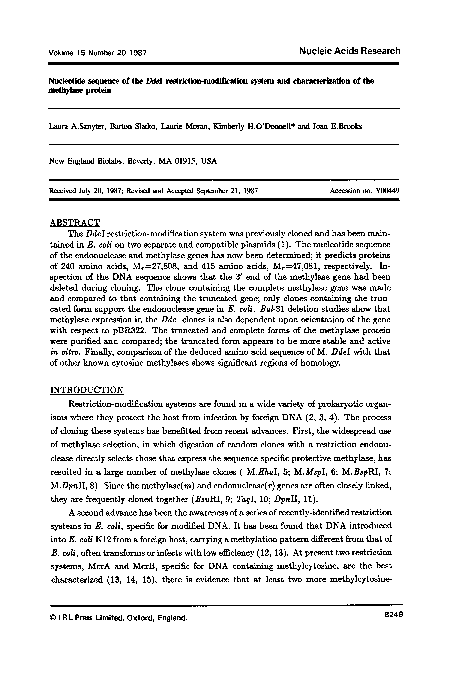 (PDF) Nuclotide sequence of theDdeI restriction-modification system and ...