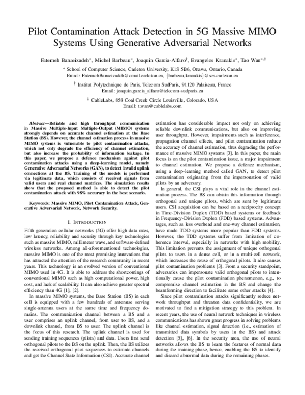 (PDF) Pilot Contamination Attack Detection in 5G Massive MIMO Systems Using Generative ...