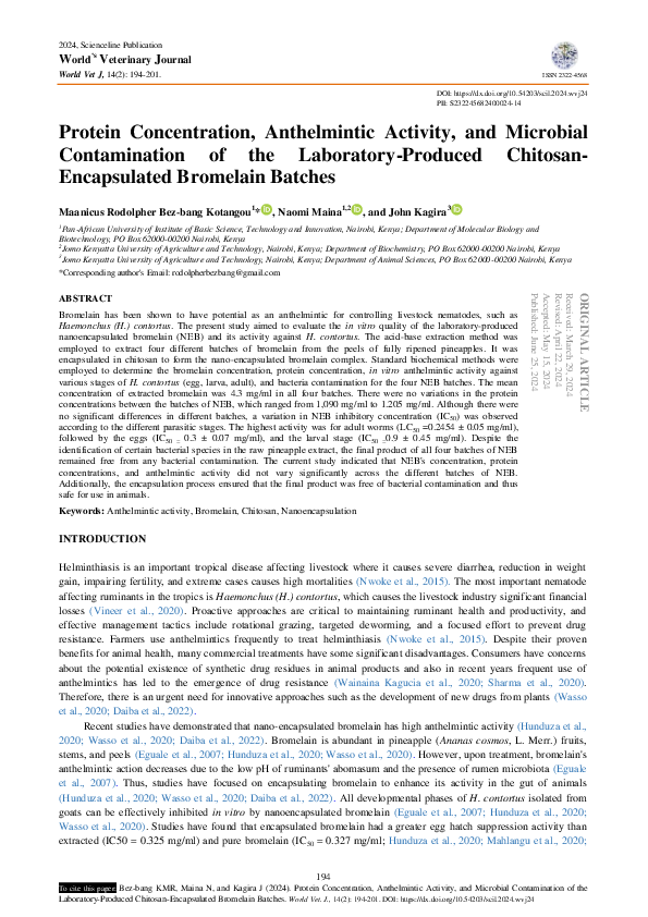 (PDF) Protein Concentration, Anthelmintic Activity, and Microbial ...