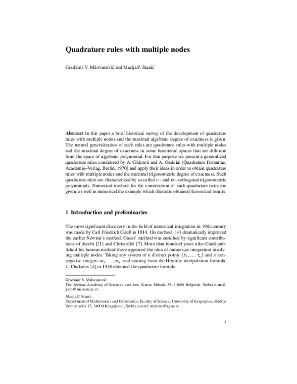 (PDF) Quadrature Rules with Multiple Nodes