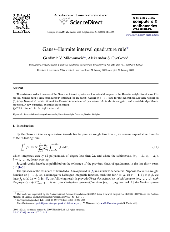 Pdf Gauss Hermite Interval Quadrature Rule