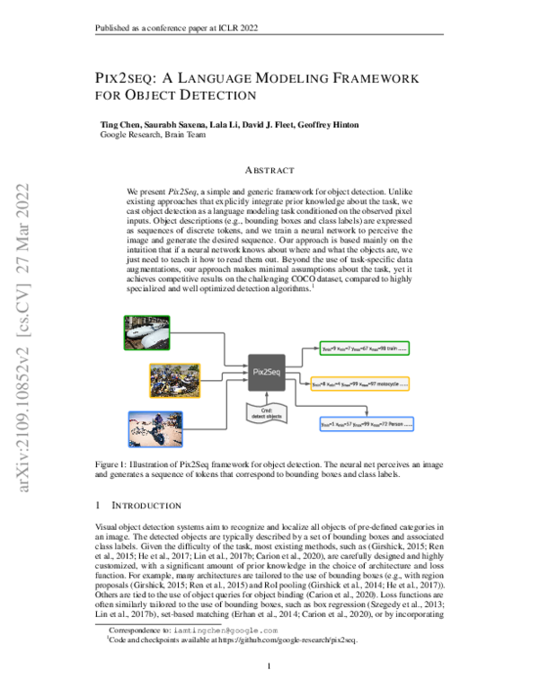 (PDF) Pix2seq: A Language Modeling Framework for Object Detection