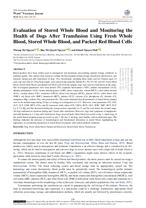 (PDF) Evaluation of Stored Whole Blood and Monitoring the Health of ...