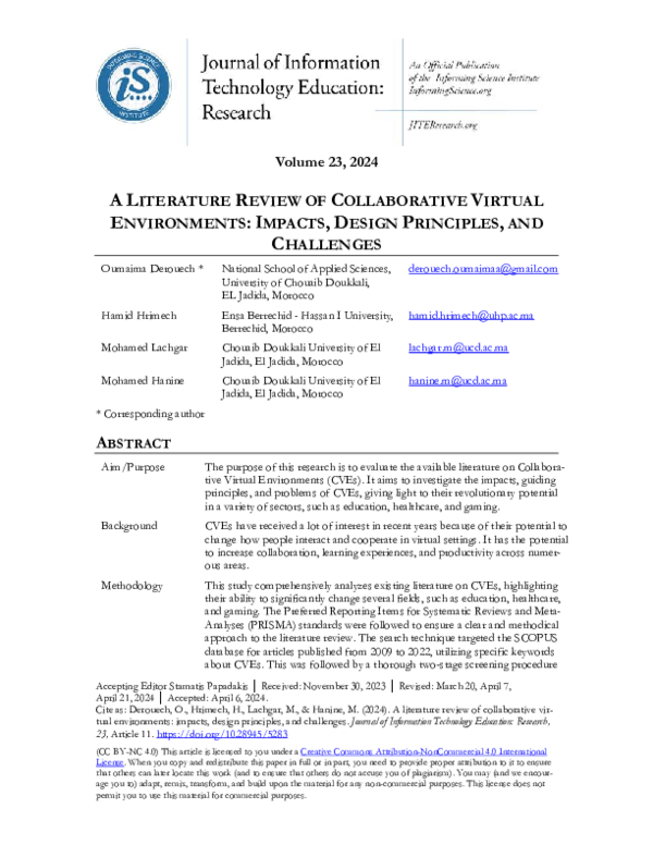 (PDF) A Literature Review of Collaborative Virtual Environments: Impacts, Design Principles, and ...