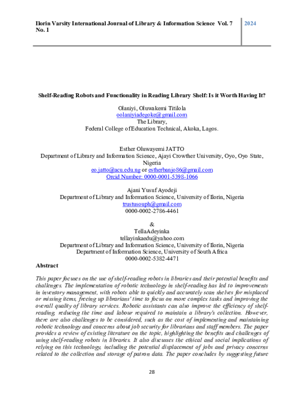(PDF) Shelf-Reading Robots and Functionality in Reading Library Shelf ...
