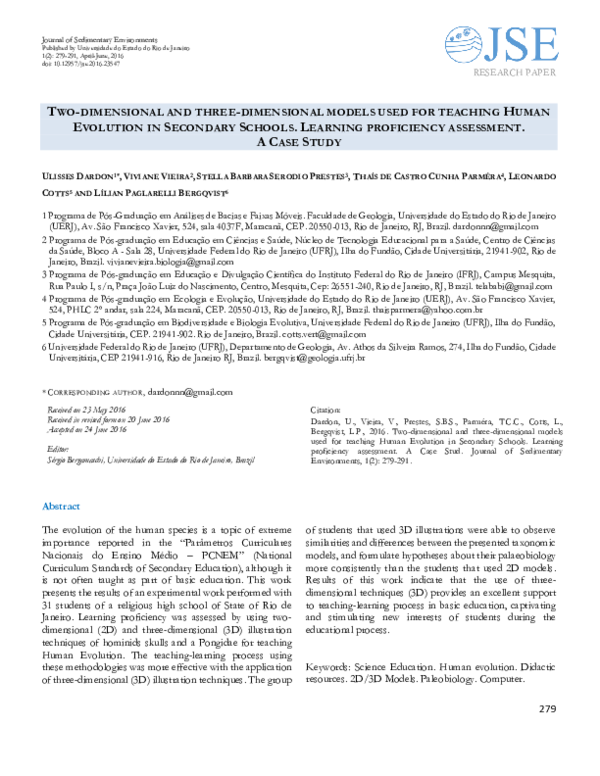 (PDF) Two-Dimensional and Three-Dimensional Models Used for Teaching Human Evolution in ...