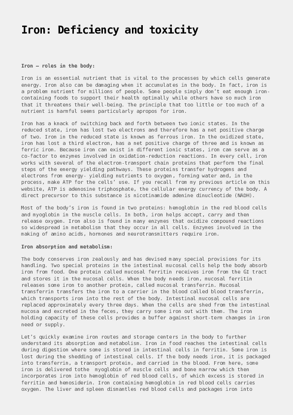 (PDF) Iron: Deficiency and toxicity