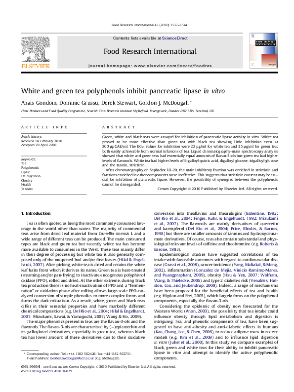 (PDF) White and green tea polyphenols inhibit pancreatic lipase in vitro