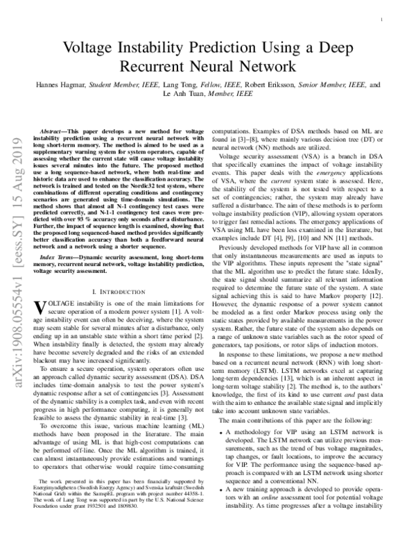 (PDF) Voltage Instability Prediction Using a Deep Recurrent Neural Network