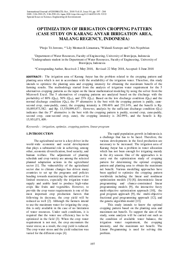 (PDF) Optimization of Irrigation Cropping Pattern (Case Study on Karang ...