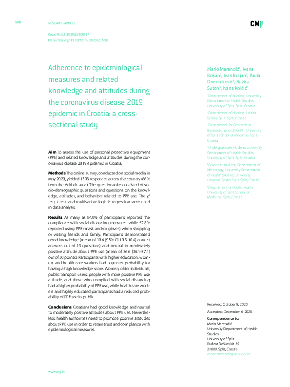 (PDF) Adherence to epidemiological measures and related knowledge and ...