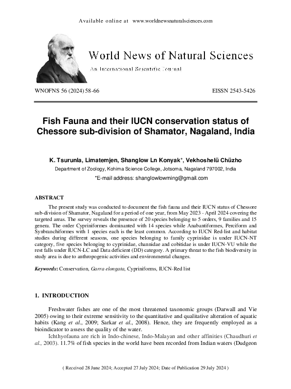 (PDF) Fish Fauna and their IUCN conservation status of Chessore sub ...