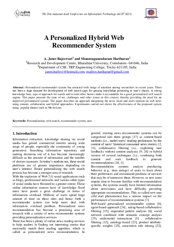 (PDF) A Personalized Hybrid Web Recommender System | Janet Rajeswari - Academia.edu