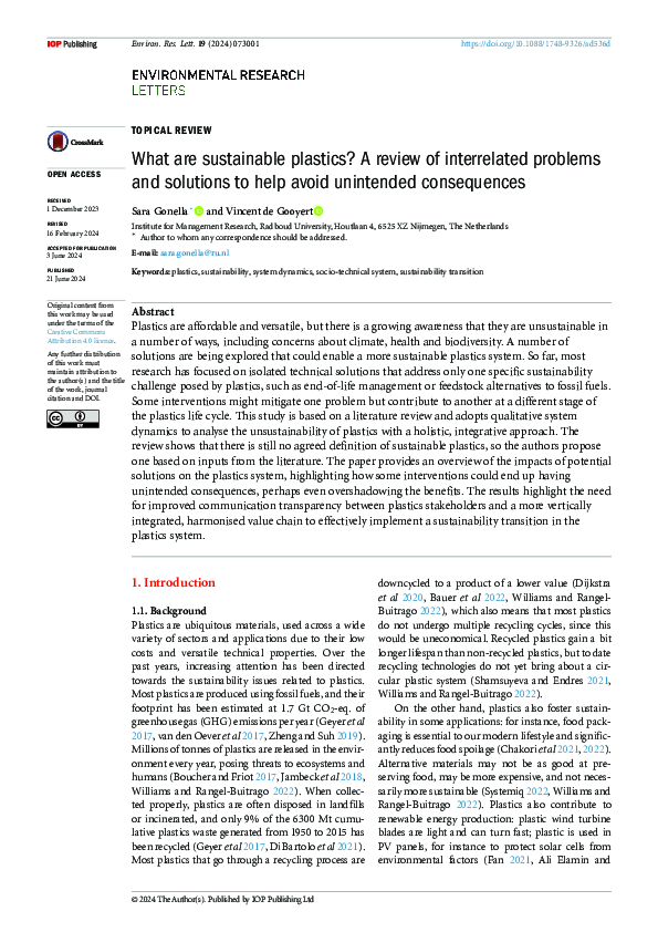 (PDF) What are sustainable plastics? A review of interrelated problems and solutions to help ...