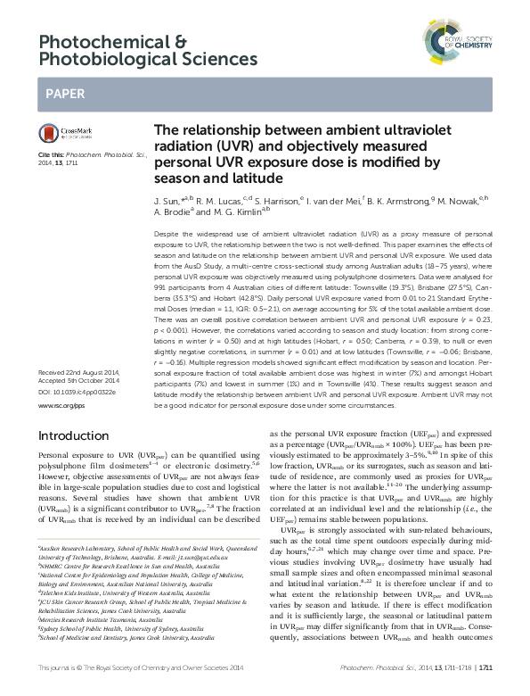 (PDF) The relationship between ambient ultraviolet radiation (UVR) and ...
