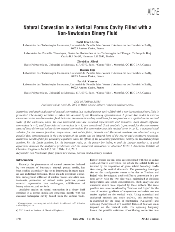(PDF) Natural convection in a vertical porous cavity filled with a non‐newtonian binary fluid ...