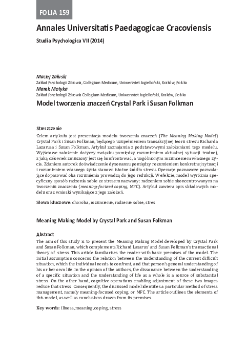 (PDF) Meaning Making Model by Crystal Park and Susan Folkman