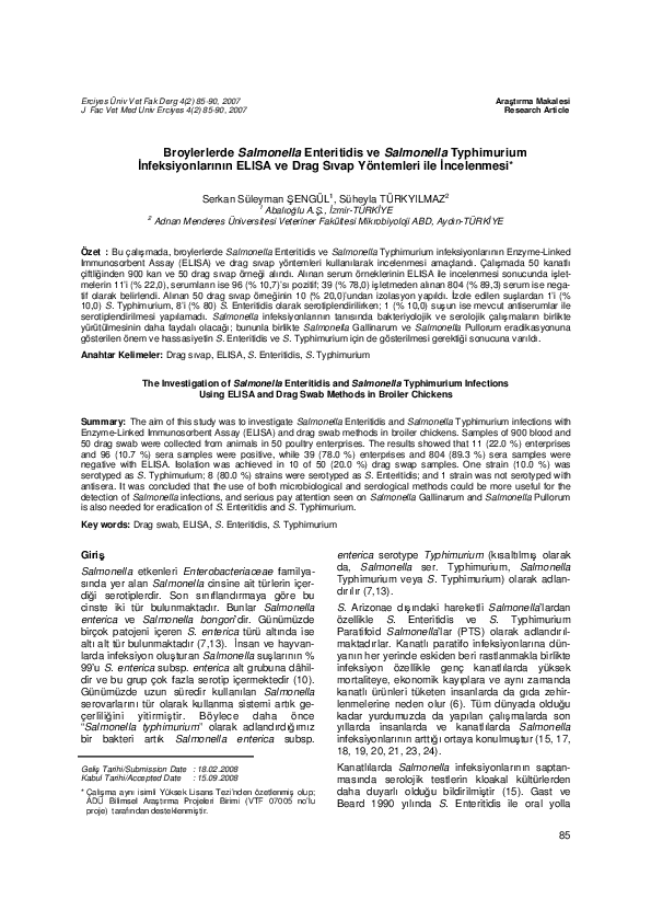 (PDF) The Investigation of Salmonella Enteritidis and Salmonella ...