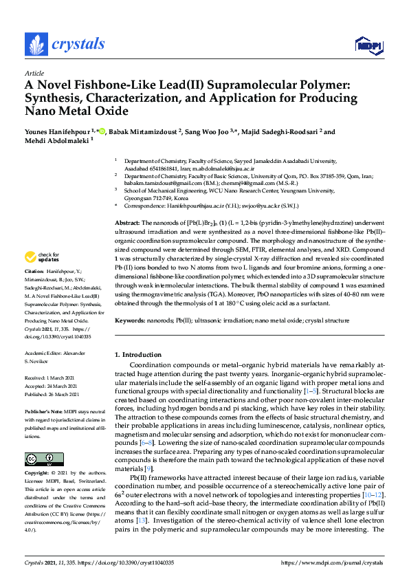 (PDF) A Novel Fishbone-Like Lead(II) Supramolecular Polymer: Synthesis, Characterization, and ...