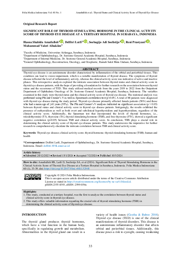 (PDF) Significant Role of Thyroid Stimulating Hormone in the Clinical ...