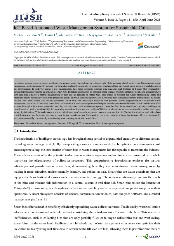 (PDF) IoT Based Automated Waste Management System for Sustainable Cities
