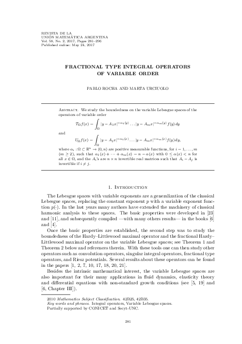 (PDF) Fractional type integral operators of variable order