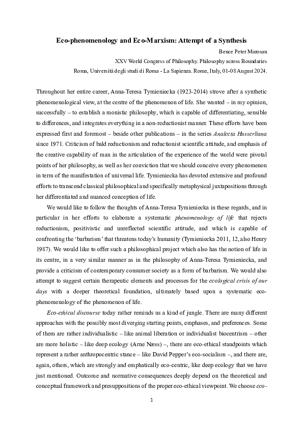 (PDF) Eco-phenomenology and Eco-Marxism: Attempt of a Synthesis