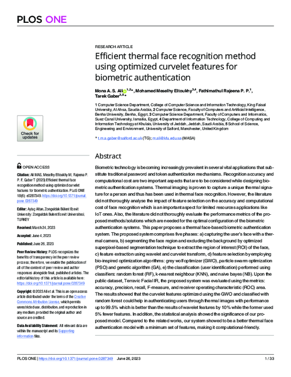 (PDF) Efficient thermal face recognition method using optimized ...
