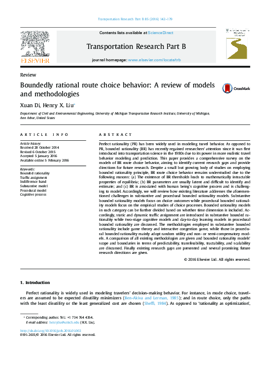 (PDF) Boundedly rational route choice behavior: A review of models and methodologies