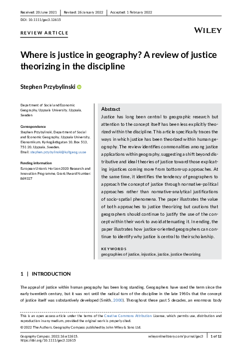 (PDF) Where is justice in geography? A review of justice theorizing in ...