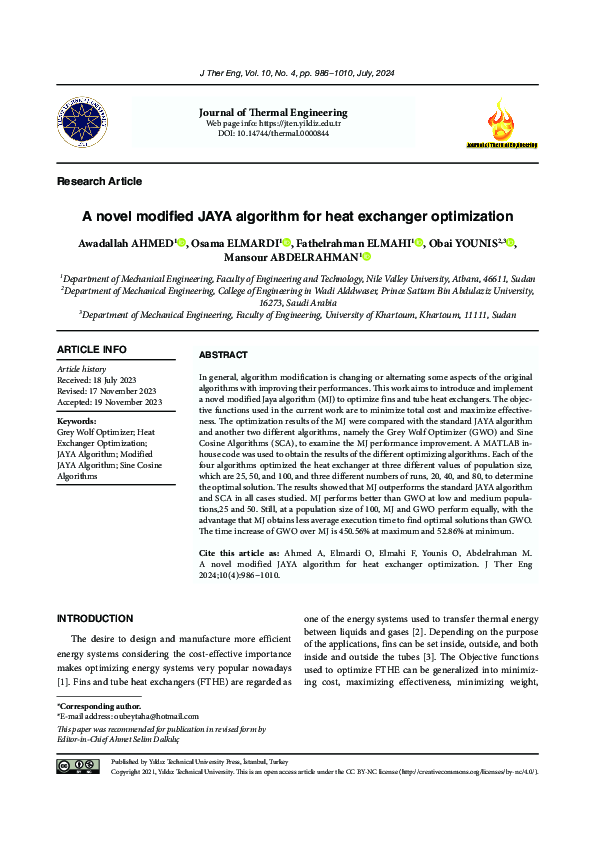 (PDF) A novel modified JAYA algorithm for heat exchanger optimization
