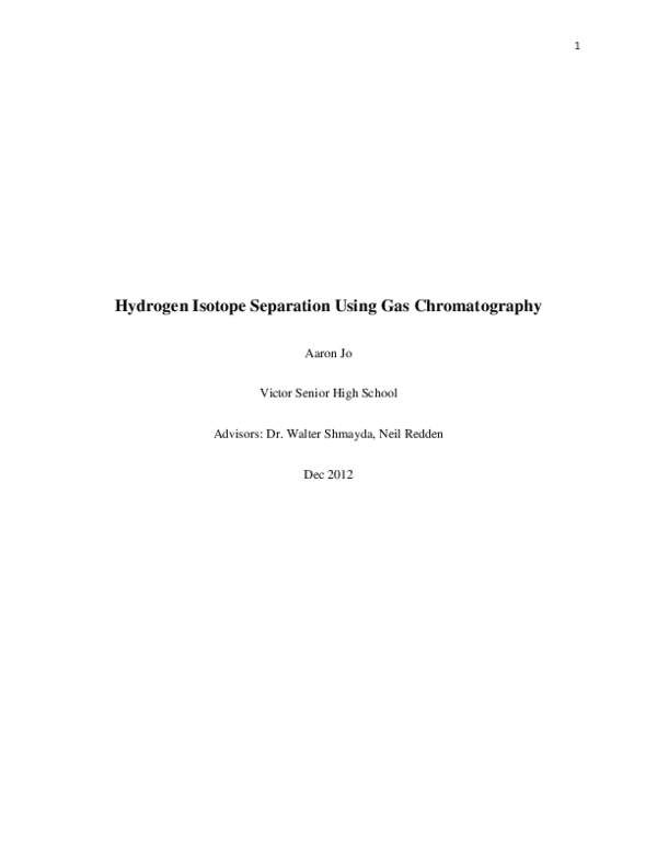 (PDF) 1 Hydrogen Isotope Separation Using Gas Chromatography