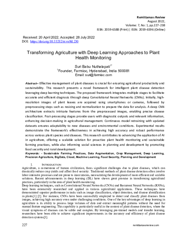 (PDF) Transforming Agriculture with Deep Learning Approaches to Plant ...