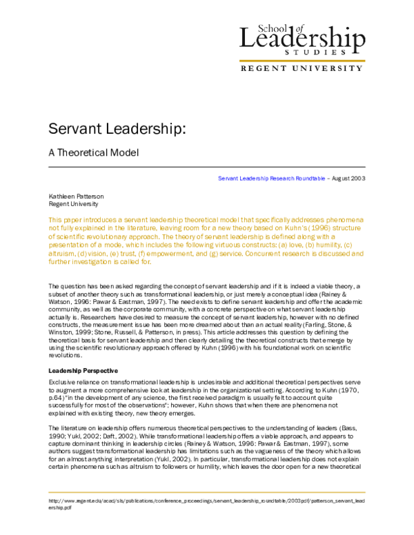 (PDF) Servant leadership: A theoretical model