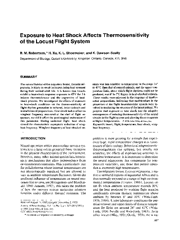 (PDF) Exposure to heat shock affects thermosensitivity of the locust ...