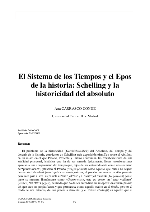 (PDF) El sistema de los Tiempos y el Epos de la historia: Schelling y ...