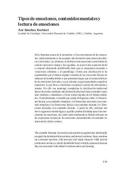 (PDF) Tipos de emociones, contenidos mentales y lectura de emociones.
