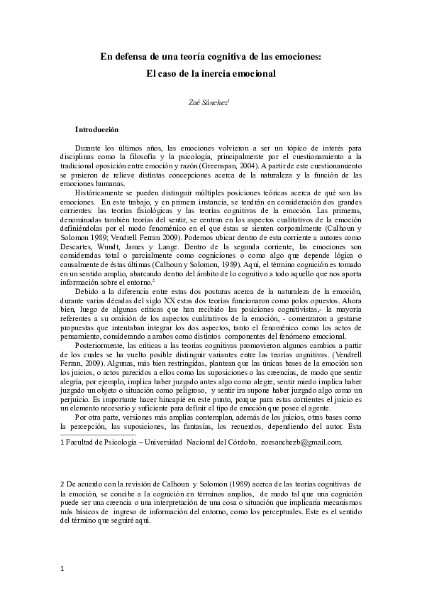 (PDF) En defensa de una teoría cognitiva de las emociones: El caso de ...