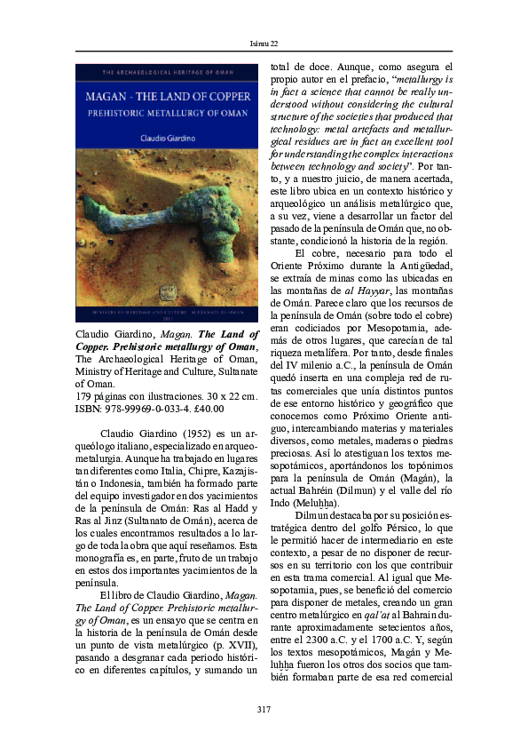 (PDF) Claudio Giardino, Magan. The Land of Copper. Prehistoric ...