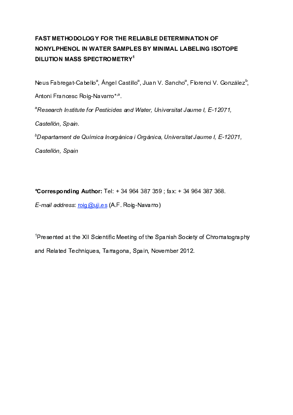 (PDF) Fast methodology for the reliable determination of nonylphenol in ...