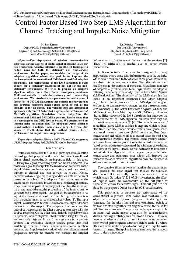 (PDF) Control Factor Based Two Step LMS Algorithm for Channel Tracking and Impulse Noise Mitigation
