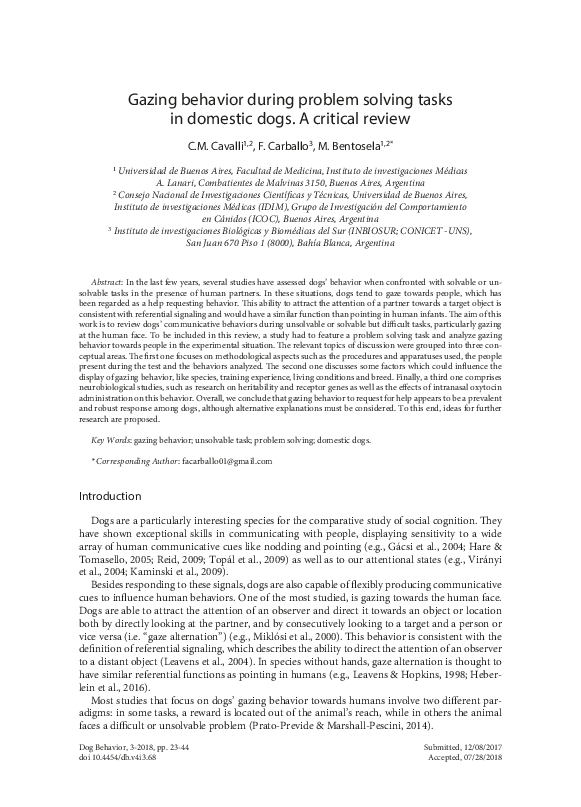 (PDF) Gazing behavior during problem solving tasks in domestic dogs. A ...