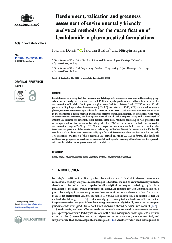(PDF) Development, validation and greenness assessment of environmentally friendly analytical ...