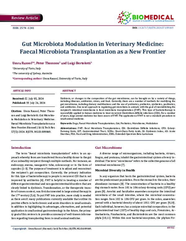 (PDF) Gut Microbiota Modulation in Veterinary Medicine: Faecal ...