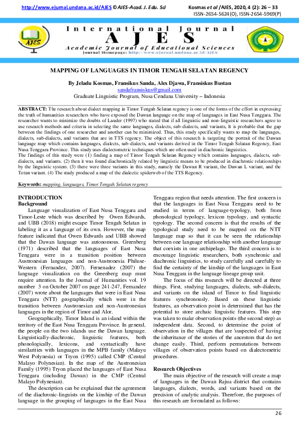 (PDF) Mapping of Languages in Timor Tengah Selatan Regency