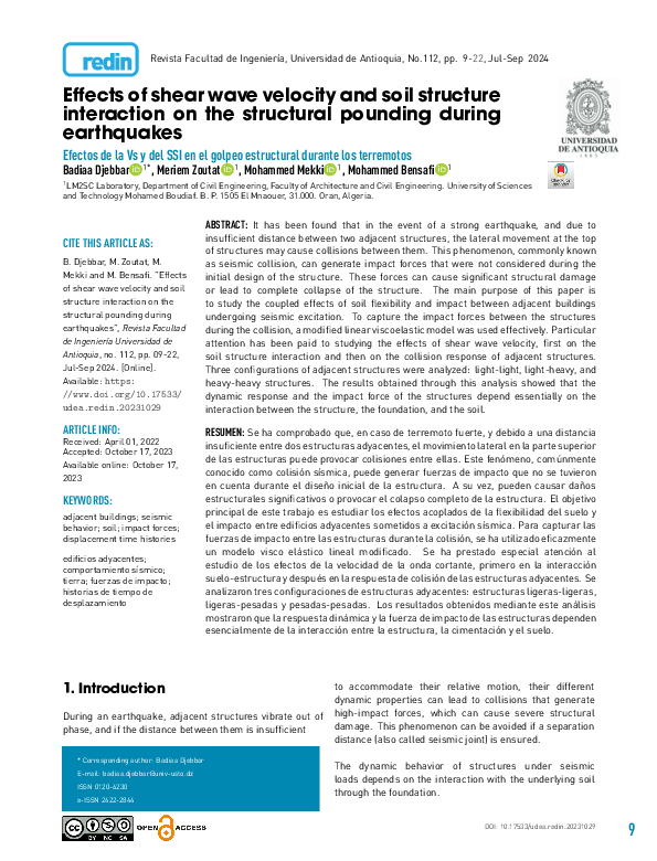 (PDF) Effects of shear wave velocity and soil structure interaction on the structural pounding ...