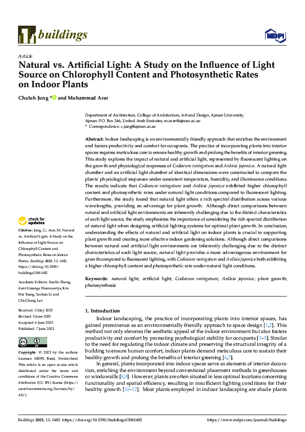 (PDF) Natural vs. Artificial Light: A Study on the Influence of Light Source on Chlorophyll ...