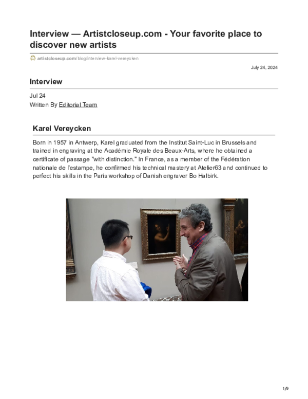 (PDF) Artistcloseup magazine interviews Karel Vereycken on the creative process