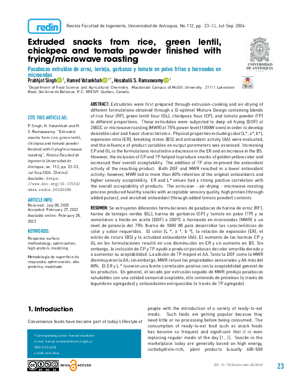 (PDF) Extruded snacks from rice, green lentil, chickpea and tomato ...