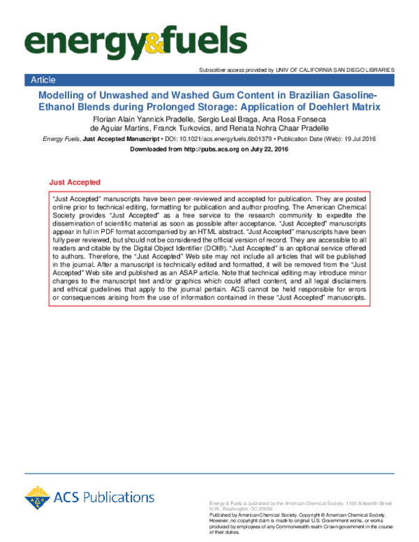 (PDF) Modeling of Unwashed and Washed Gum Content in Brazilian Gasoline ...